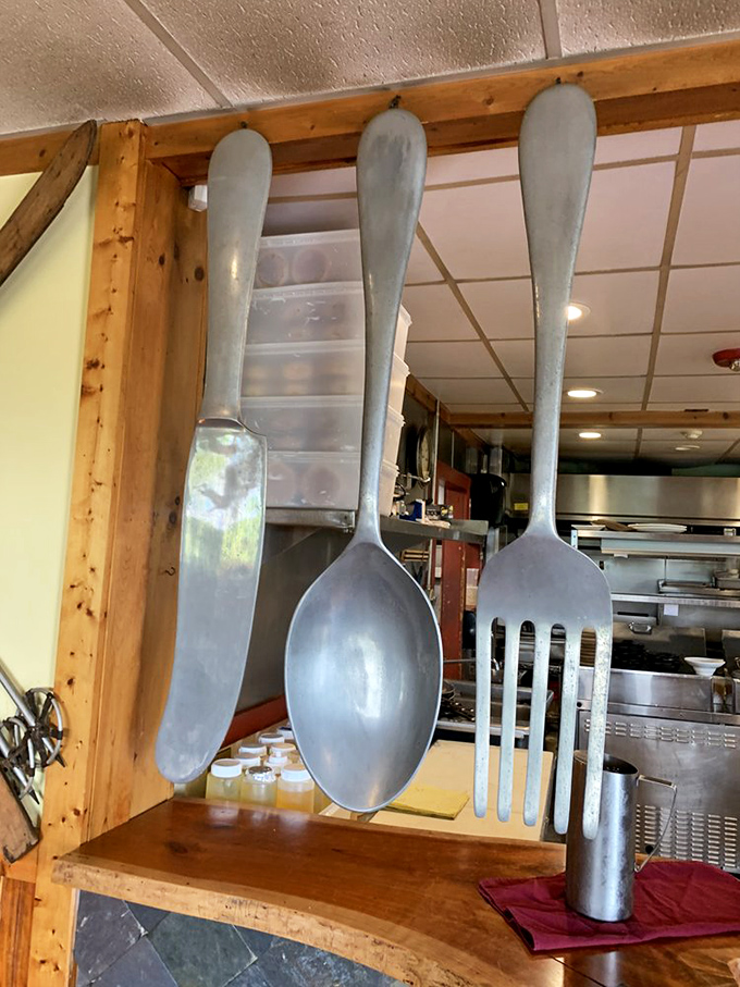 These oversized utensils aren't just whimsical d&eacute;cor&mdash;they're a not-so-subtle hint that big flavors await. Size matters when it comes to both silverware and satisfaction.