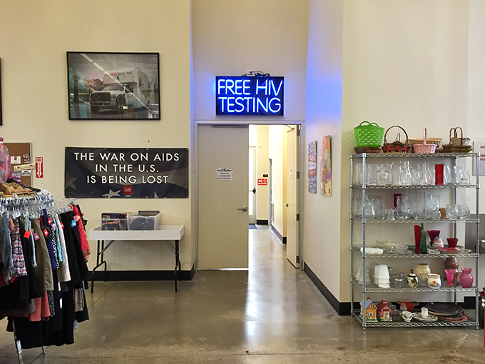 Beyond the bargains, a mission: The free HIV testing area represents the store's deeper purpose of community health and support.