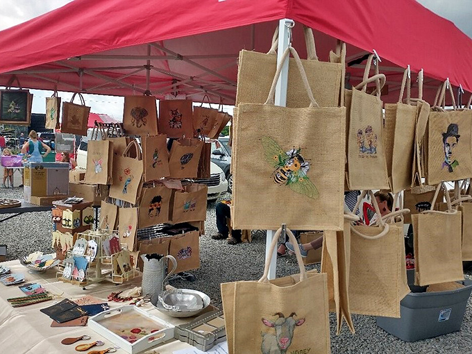 Burlap bags transformed into functional art. These eco-friendly totes prove that sustainability and style aren't mutually exclusive concepts.