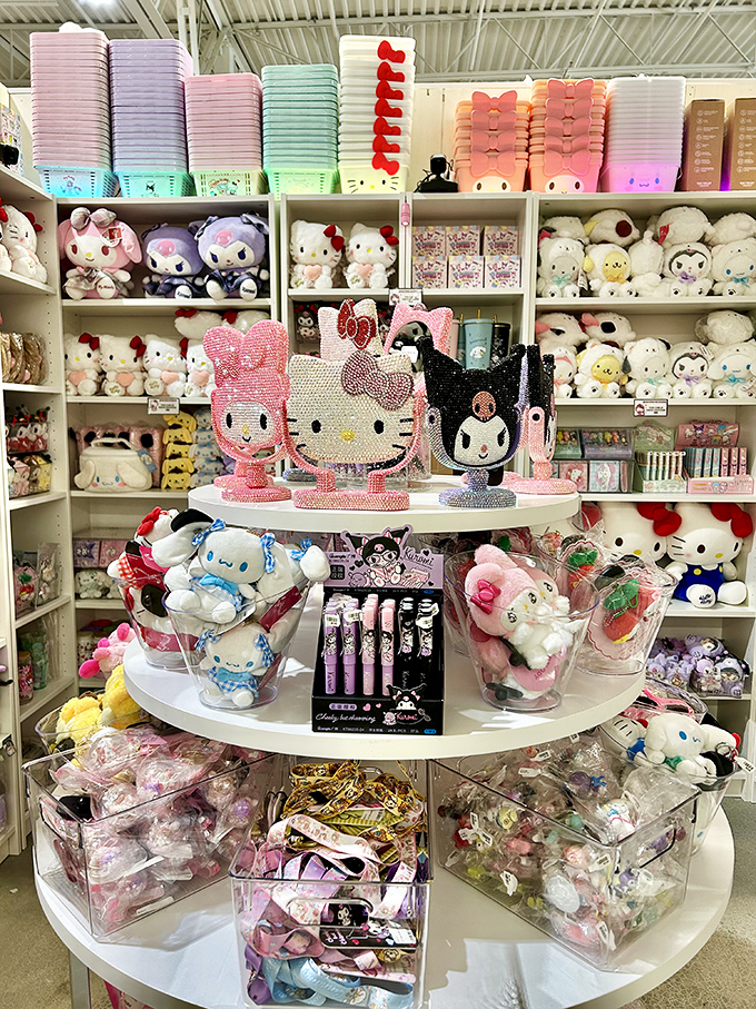 Hello Kitty heaven! Sanrio characters sparkle in their shrine of cuteness, tempting collectors of all ages to open their wallets.