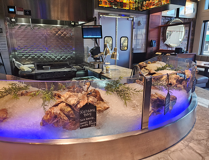 The seafood display showcases today's ocean bounty on a bed of ice. Like a jewelry counter, but with treasures you can actually eat.