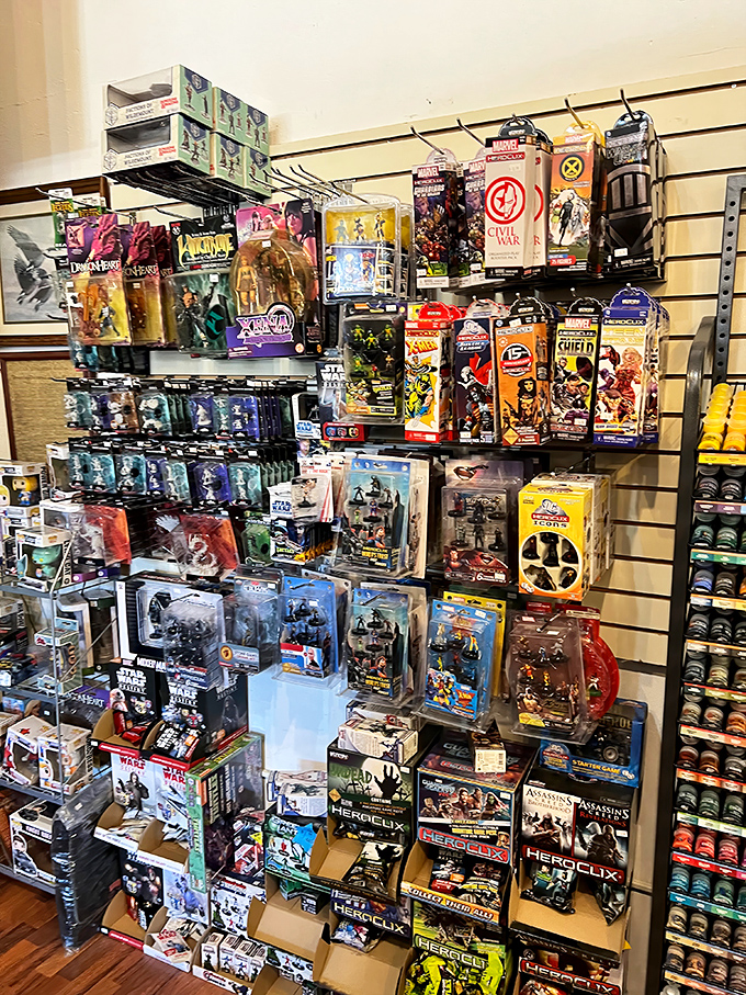 Wait&mdash;did we take a wrong turn? This toy display seems oddly out of place in our diner journey, like finding sushi on a steakhouse menu.