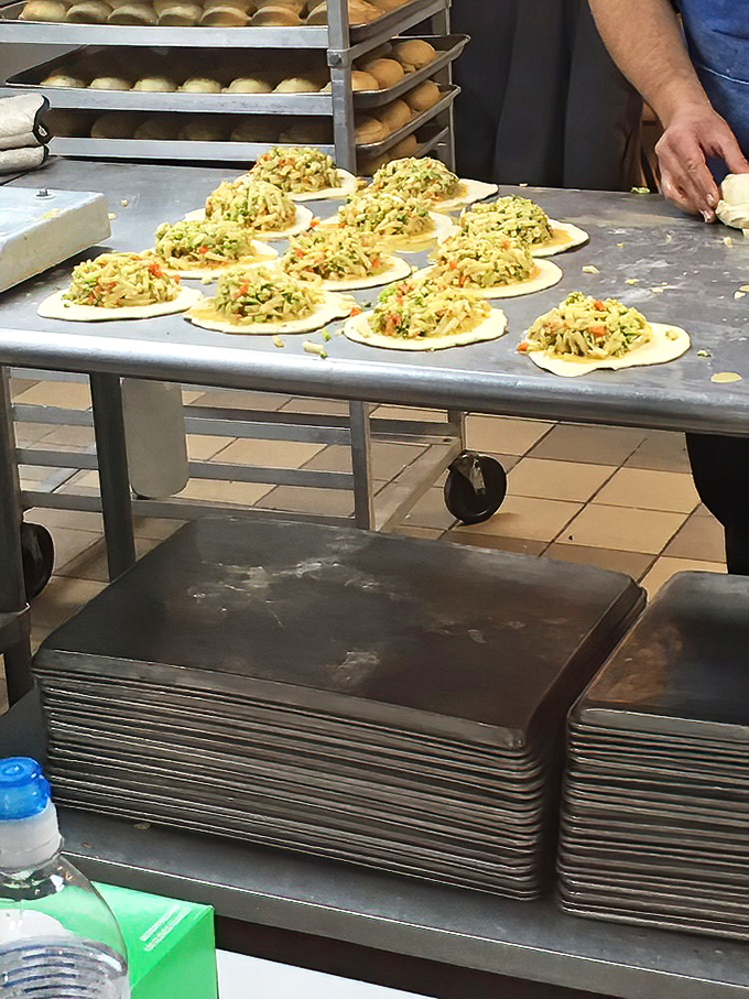 Pasty assembly is part science, part art form. These filling-topped dough circles are about to undergo their magical transformation into handheld happiness.