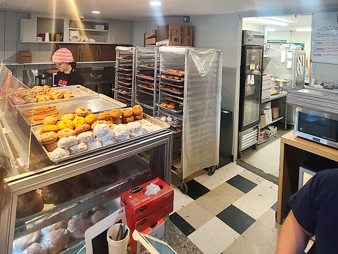A glimpse into the kitchen reveals the behind-the-scenes choreography that results in donut perfection. Like watching backstage at the Donut Ballet.