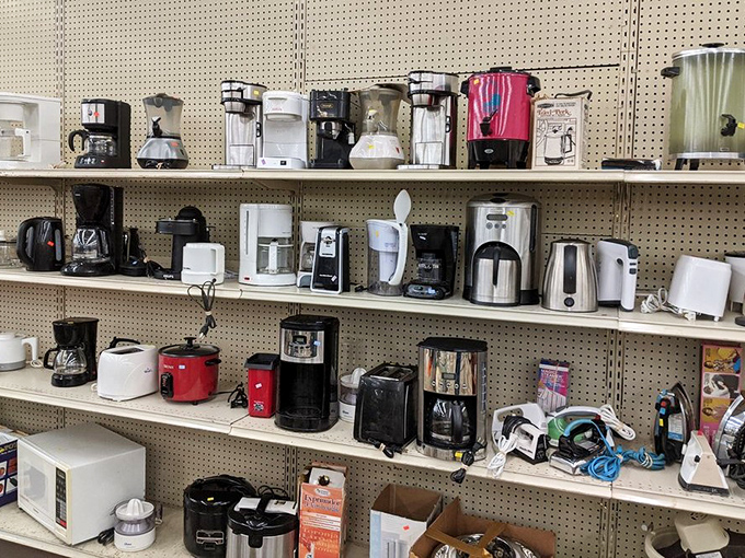 Coffee makers and kitchen gadgets galore—where yesterday's wedding gifts become tomorrow's bargains for caffeine-loving treasure hunters.