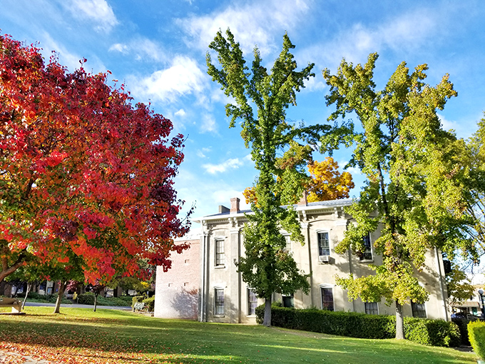 Fall's fiery display frames this historic building, proving that Mother Nature remains the most talented decorator in Lakeport.