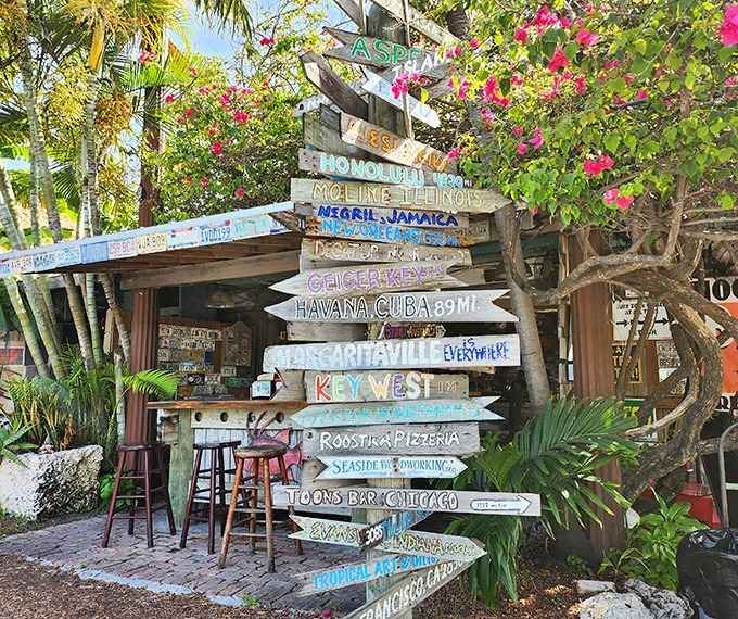 Not just directional signs&mdash;they're a philosophical statement about life's priorities when you're living on island time.