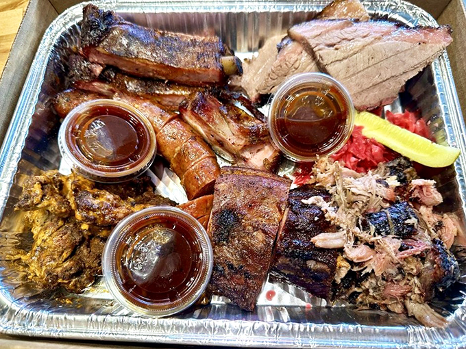 The barbecue sampler that makes decision-making obsolete. Why choose one meat when you can experience the whole smoky spectrum?