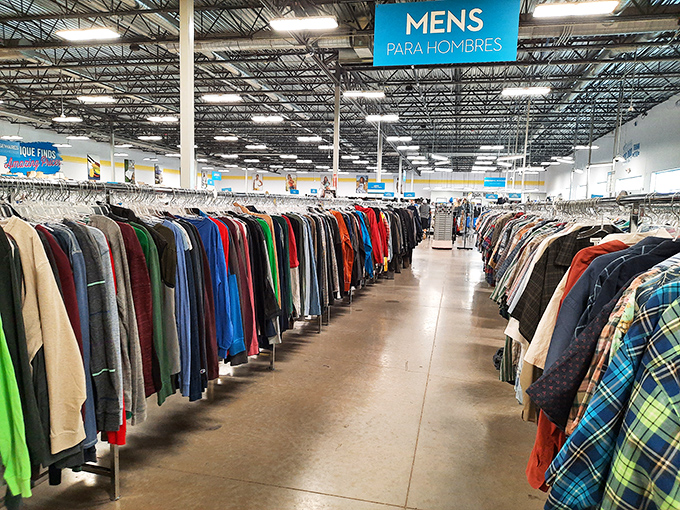 The men's department offers everything from casual tees to interview-ready blazers, all organized with surprising precision.