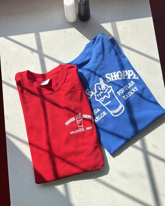 Shake Shoppe merch: the only t-shirts in Ohio that might make you hungry just by looking at them. Red or blue&mdash;choose your team.