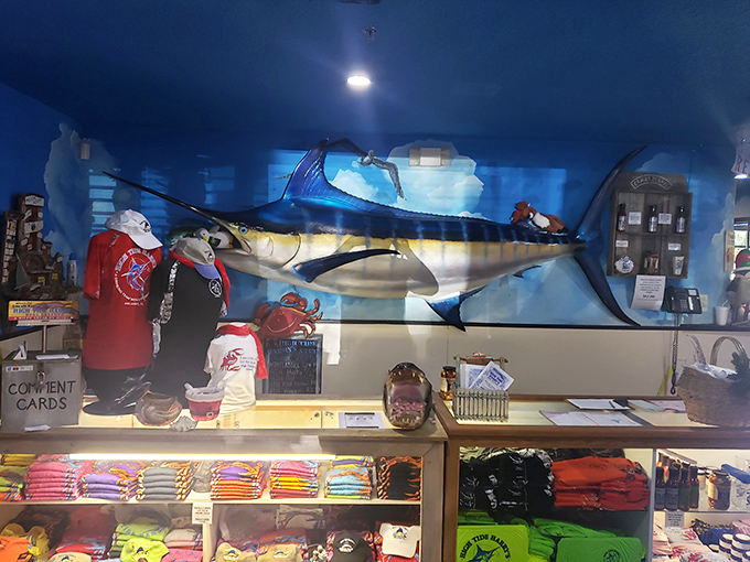That mounted marlin isn't just watching over the merchandise&mdash;it's silently judging your seafood ordering skills.