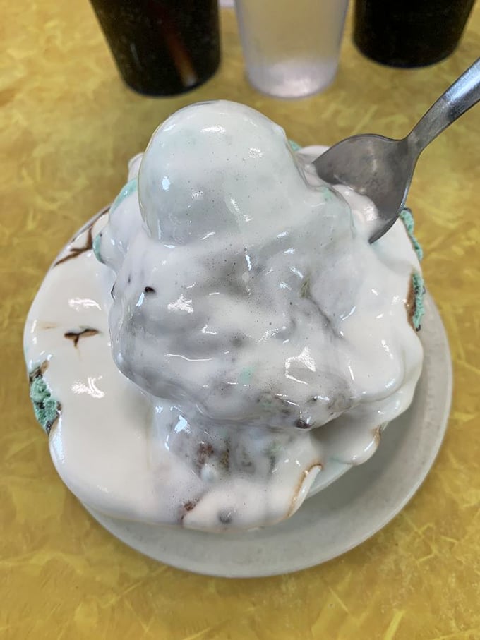 Mint chocolate chip wearing a marshmallow hat. This isn't just dessert&mdash;it's a sweet fever dream that somehow tastes like childhood memories.