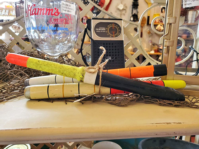 Vintage fishing floats that have likely seen more Indiana lakes than most residents &ndash; colorful pieces of sporting history waiting for their second act.