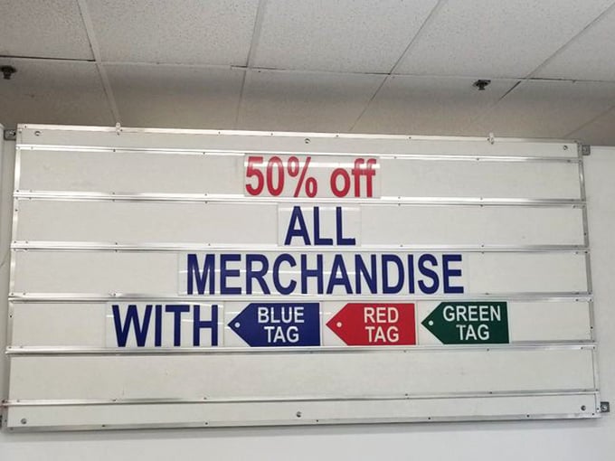 The color-coded tag system is the secret language of thrift masters. Learn it, live it, love the 50% off days.