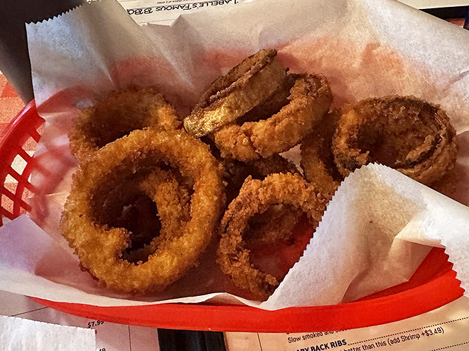 Onion rings with the perfect crunch-to-squish ratio. These golden halos aren't just side dishes &ndash; they're main attractions in their own right.