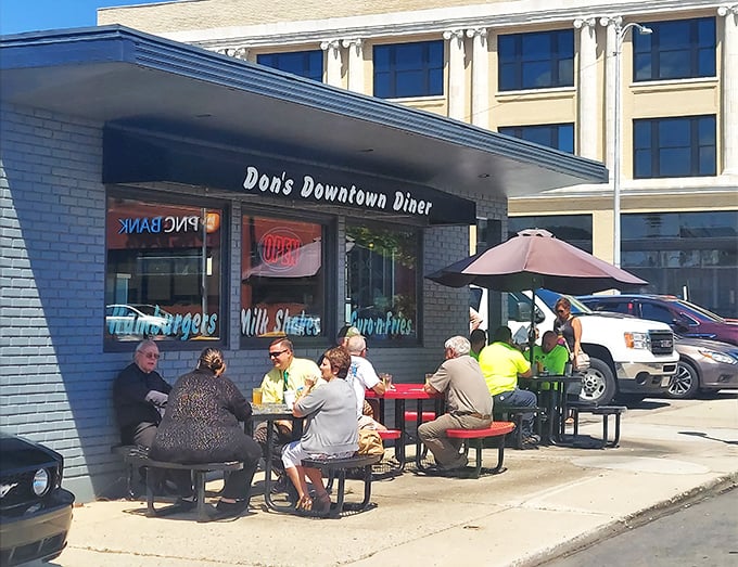 When Ohio weather cooperates, the outdoor patio becomes prime real estate for people-watching while enjoying those legendary milkshakes.