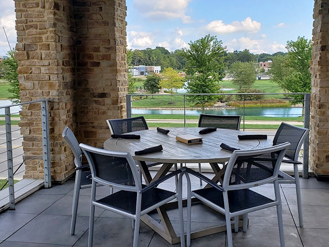 Outdoor seating with a view&mdash;because fresh air somehow makes bourbon burgers taste even better, if that's even possible.