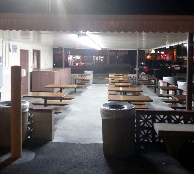 Simple tables under fluorescent lights &ndash; because when the food is this good, you don't need fancy ambiance to create memories.