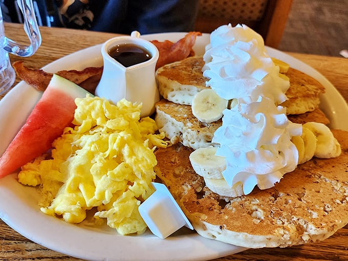 Pancakes adorned with whipped cream mountains and fresh fruit &ndash; the breakfast equivalent of winning the lottery on your birthday.