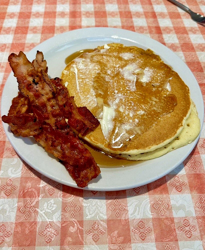 Golden pancakes with crispy bacon&mdash;the breakfast equivalent of winning the lottery without having to share the ticket.
