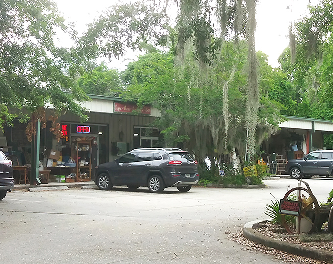 Nestled among Florida's lush greenery, Sugar Bear Antiques looks like it grew organically from the landscape. Nature and nostalgia in perfect harmony.