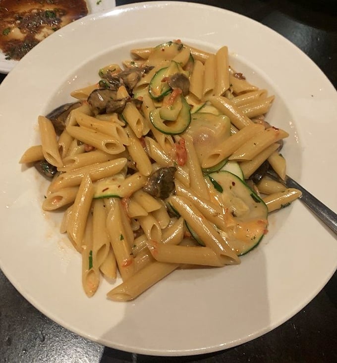 This penne isn't just pasta&mdash;it's a canvas where zucchini and mushrooms create edible art that happens to be utterly delicious.
