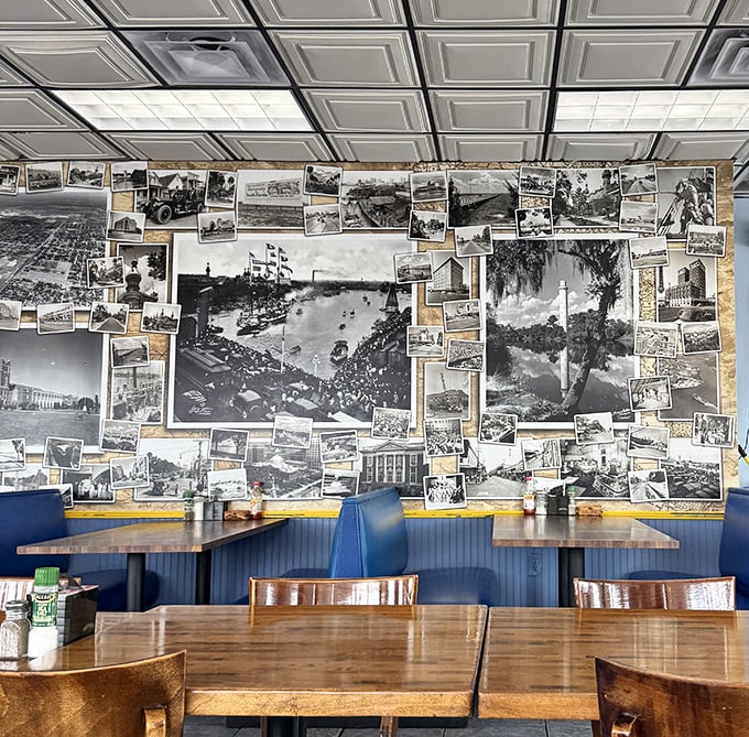 A wall of Tampa history in black and white &ndash; visual appetizers while you wait for your actual breakfast to arrive.