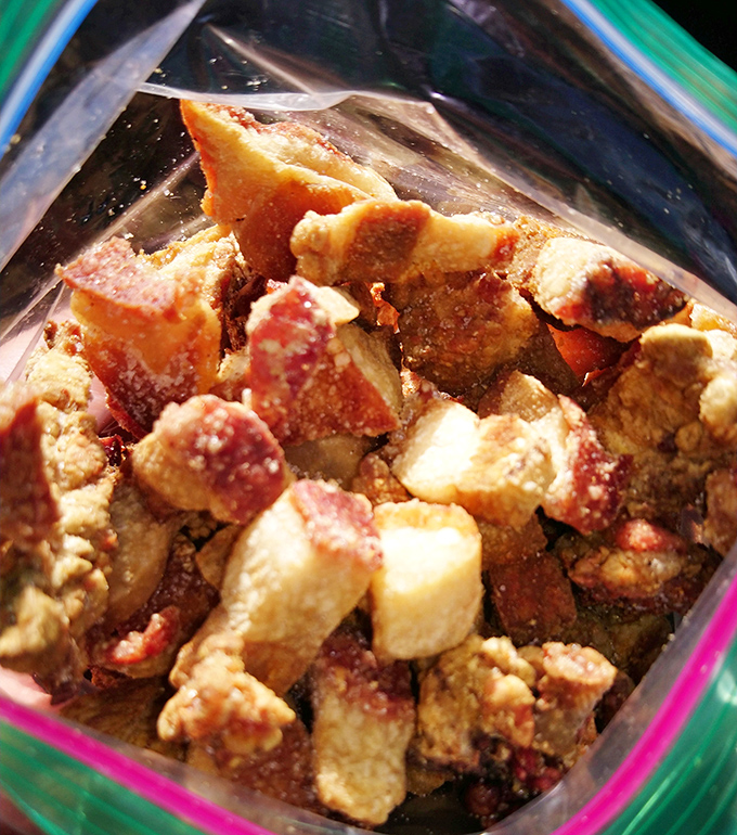 Pork crackling treasure&mdash;the crispy, crunchy gold that barbecue aficionados fight over. Worth every mile of the journey just for these bits.