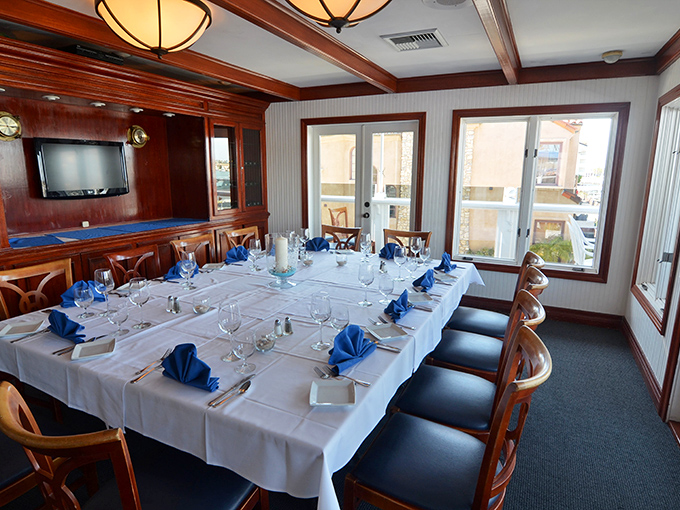 Private dining done right&mdash;where the blue napkins match the harbor views and special occasions feel truly special.