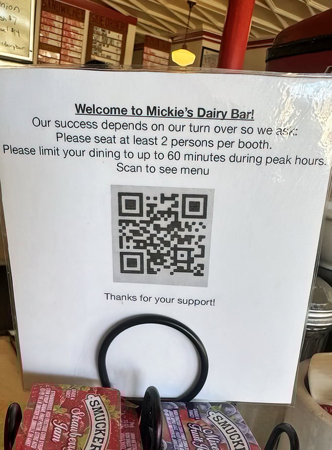 The only QR code that leads to happiness rather than a marketing survey. Mickey's embraces just enough technology to keep the pancakes flowing.
