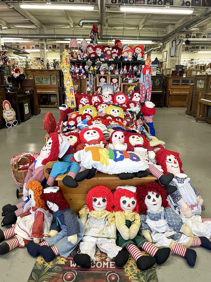 The Raggedy Ann army stands ready for hugs or world domination. This red-haired regiment has been comforting children since long before Barbie arrived.