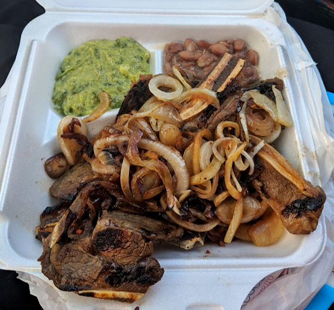 A plate that doesn't just feed your hunger but nourishes your soul&mdash;tender meat, caramelized onions, beans, and guacamole in perfect proportion.