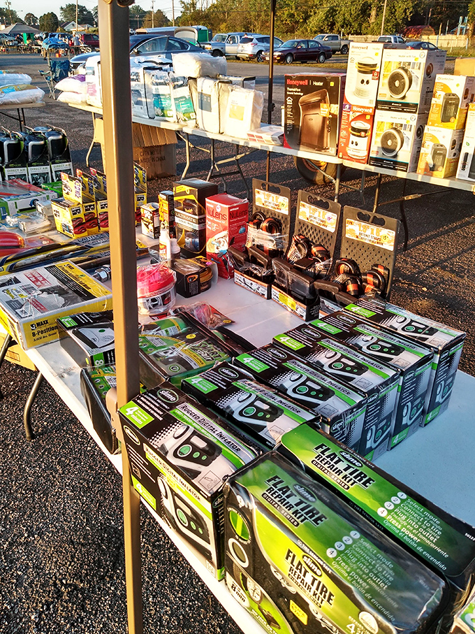 A gadget-lover's dream table where home improvement meets technology&mdash;because sometimes you need both a flashlight AND an air purifier.