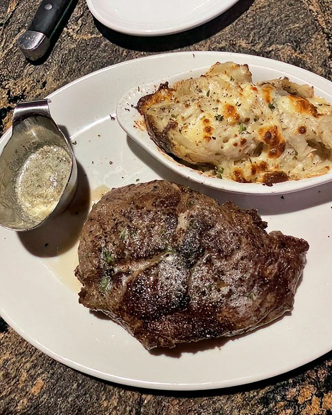This ribeye showcases the beautiful marbling that separates good steaks from the stuff of carnivorous dreams and legends.