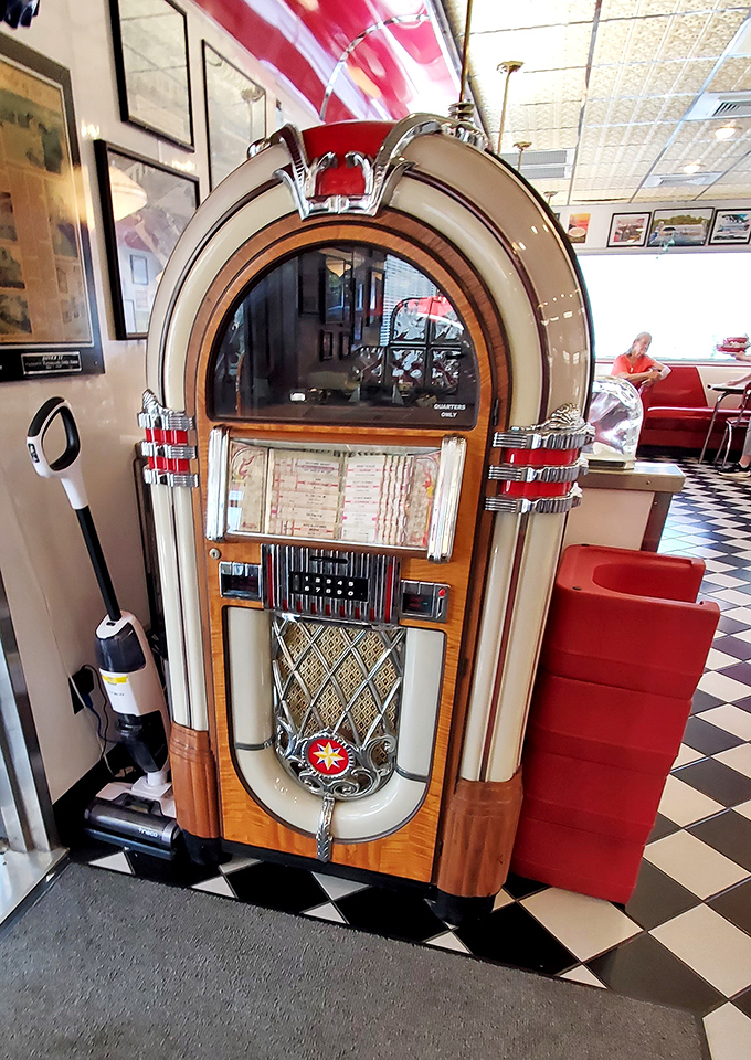 The vintage jukebox stands ready to provide the soundtrack to your meal&mdash;Elvis, Buddy Holly, and other legends just a quarter away.