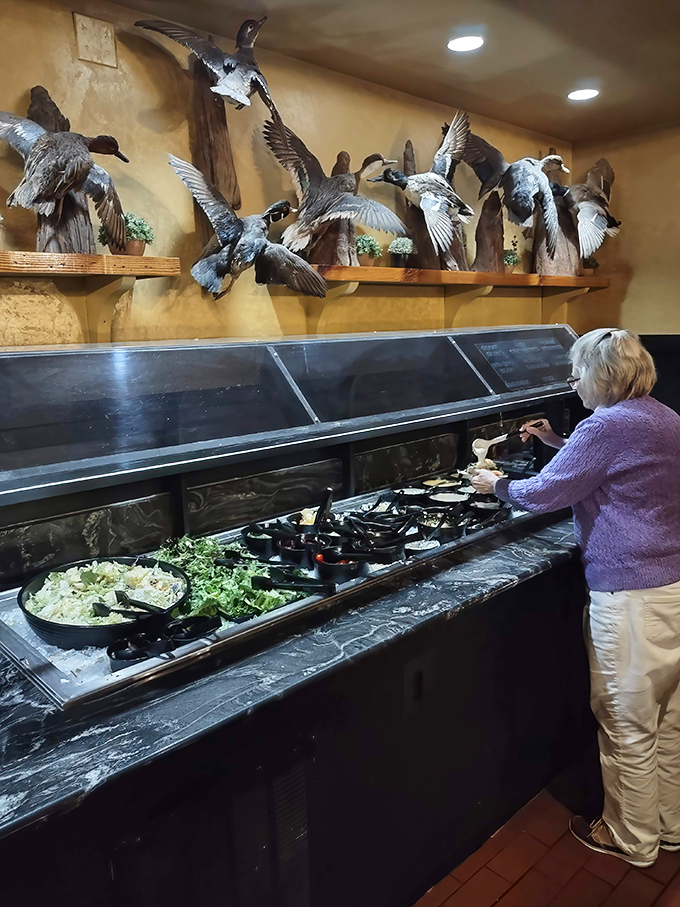 The salad bar&mdash;where diners pretend they're being virtuous before demolishing a 16-ounce ribeye. Note the duck decoys standing sentinel above.