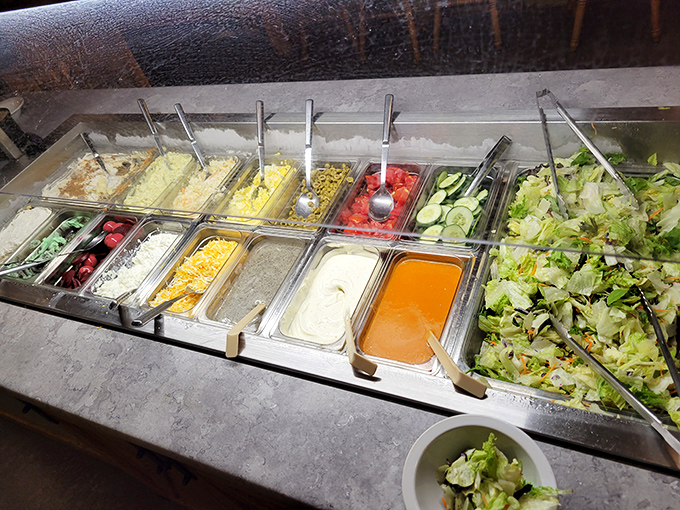 This salad bar is the opening act that deserves headliner status. Those homemade dressings could make iceberg lettuce taste like a revelation.