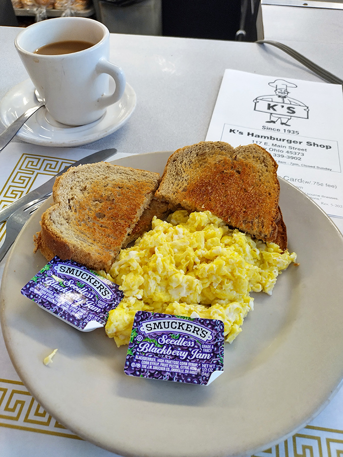 Scrambled eggs that actually taste like eggs, toast that's actually toasted, and coffee that actually wakes you up. Sometimes the simplest breakfast is the most profound.