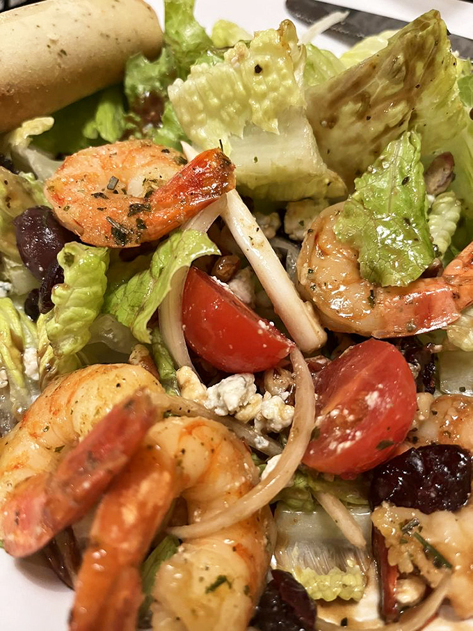 A shrimp salad that makes eating greens feel like a reward rather than a responsibility. Those plump shrimp are the exclamation points in a delicious sentence.