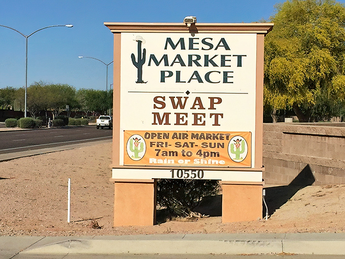 The sign says it all&mdash;open rain or shine, because treasure hunting waits for no one, not even Mother Nature herself.