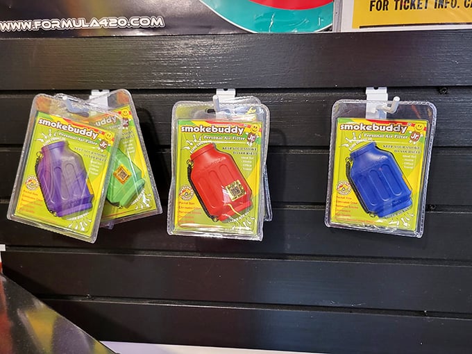 An unexpected retail display that seems oddly out of place in a breakfast joint&mdash;like finding a flamingo at a penguin convention.