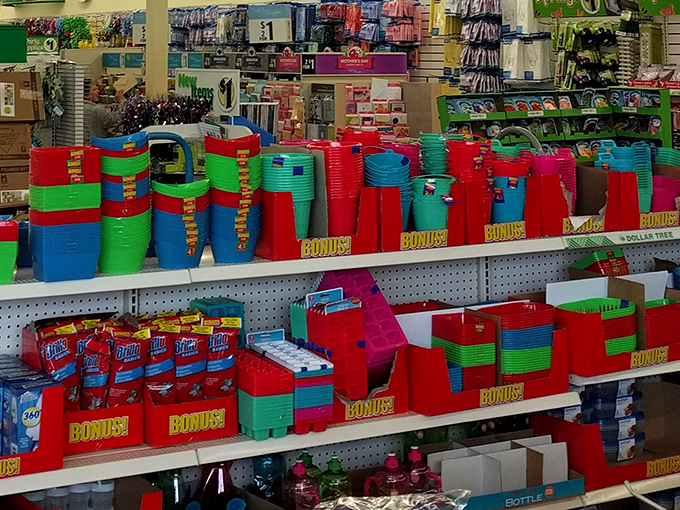 A vibrant sea of containers in primary colors. Like Tetris pieces waiting to organize everything from holiday decorations to that collection of "someday" projects.