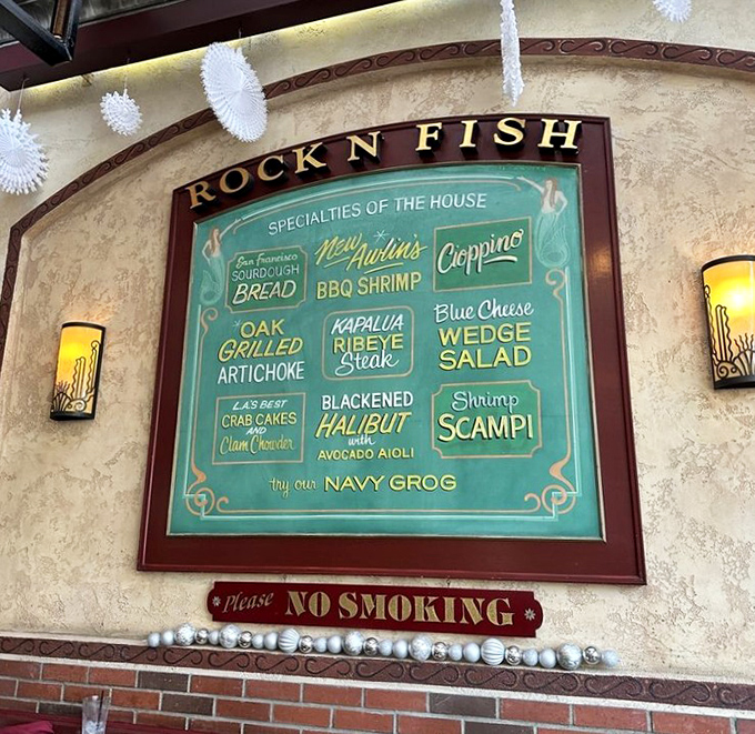 The "Specialties of the House" board reads like a greatest hits album of seafood classics &ndash; with the Navy Grog getting equal billing with the culinary stars.