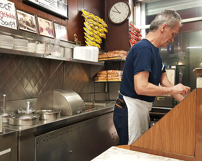 Craftsmanship in action. Watching skilled hands prepare your meal is part of the Duly's experience&mdash;no fancy chef's whites needed.