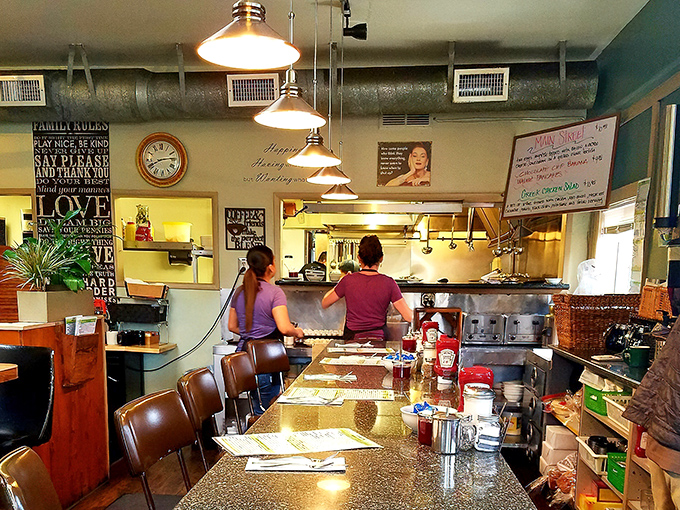 The heart of Pete's—where family rules are posted on the wall and breakfast magic happens behind the counter.