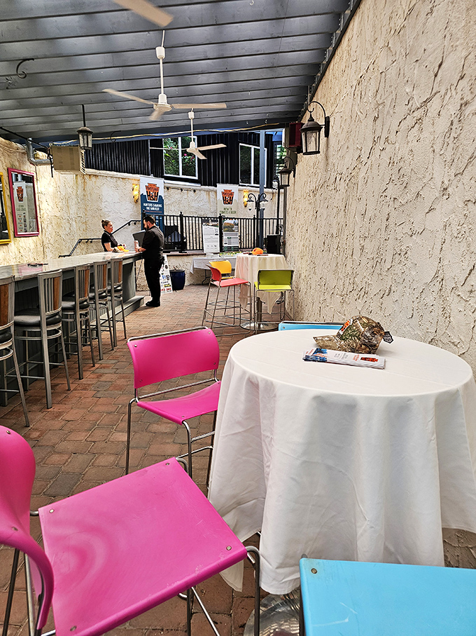 The outdoor space offers a more casual vibe with pops of color, proving Tavern on the Hill knows how to balance sophistication with approachable charm.