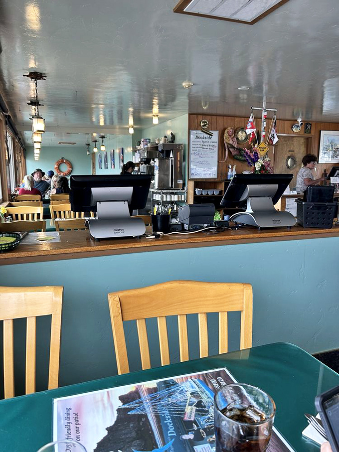The restaurant's aquamarine ceiling creates the illusion of dining underwater, without the inconvenience of needing scuba certification.