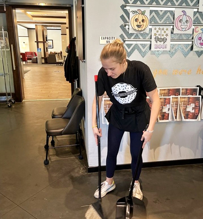 Dedication to cleanliness that would make your grandmother proud. The donut logo on that shirt is basically a badge of honor.