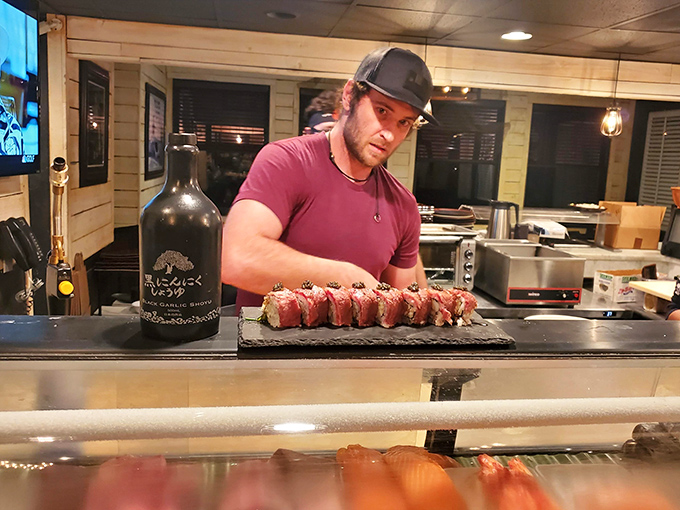 Behind every great sushi roll is a chef with skilled hands and serious concentration. Art that happens to be deliciously edible.