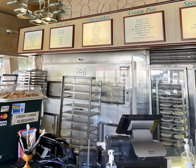 Behind the scenes where the magic happens—racks ready for the next batch of freshly baked pies.